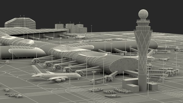 3D Airport Infrastructure With Aircraft - TurboSquid 1902479