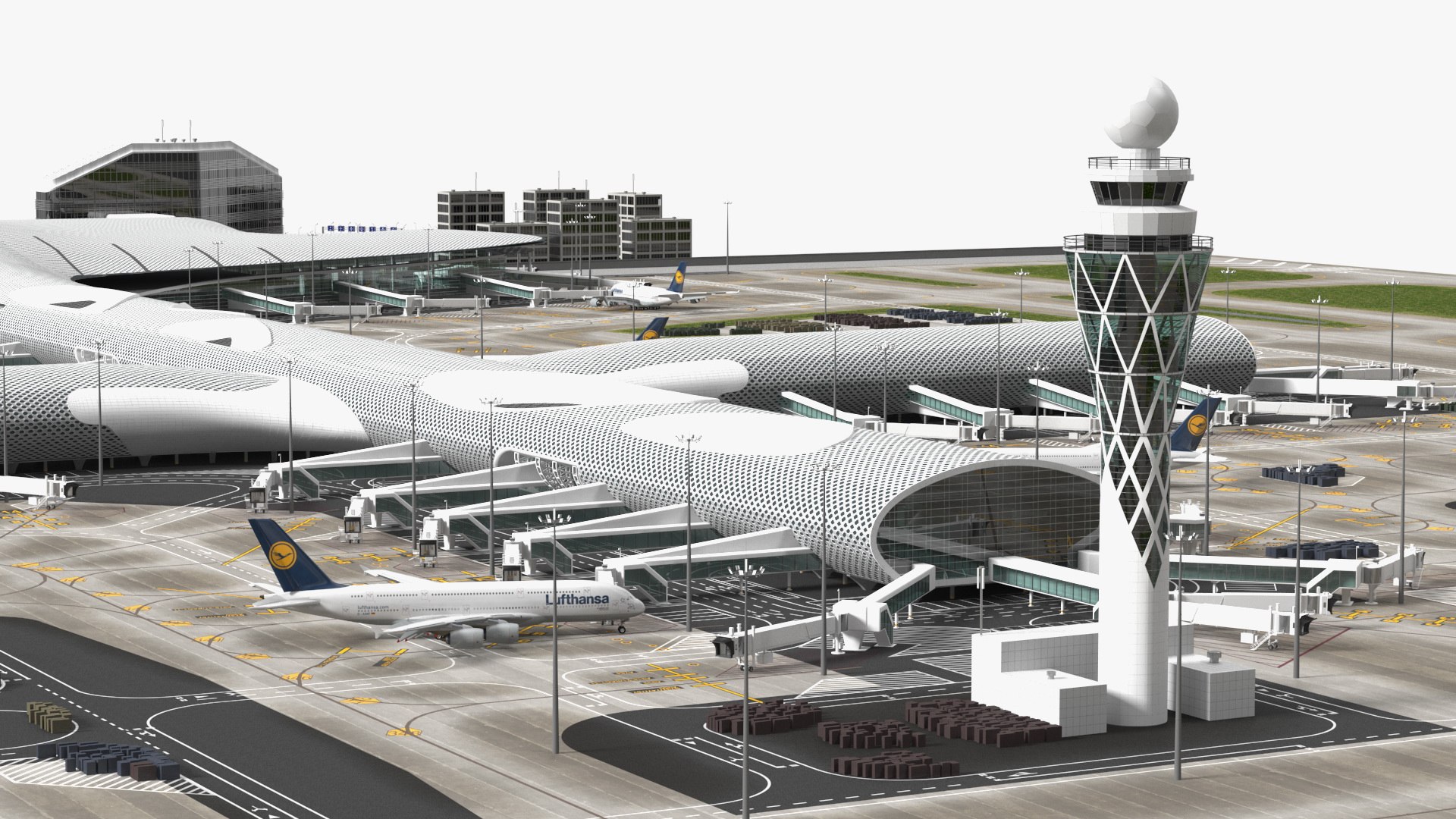 3D Airport Infrastructure With Aircraft - TurboSquid 1902479