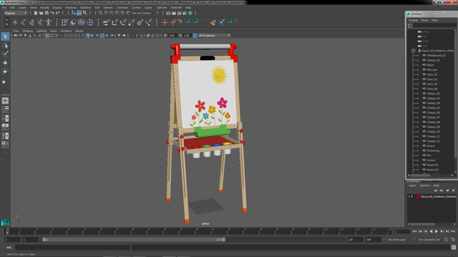 Easel Art Childrens Whiteboard 50 Inches with Picture 3D model ...