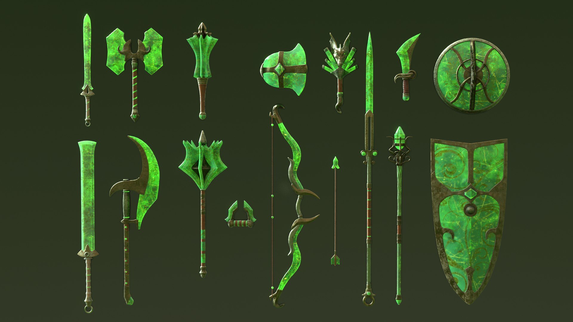 Fantasy Jade Weapon Set Model - TurboSquid 1940172