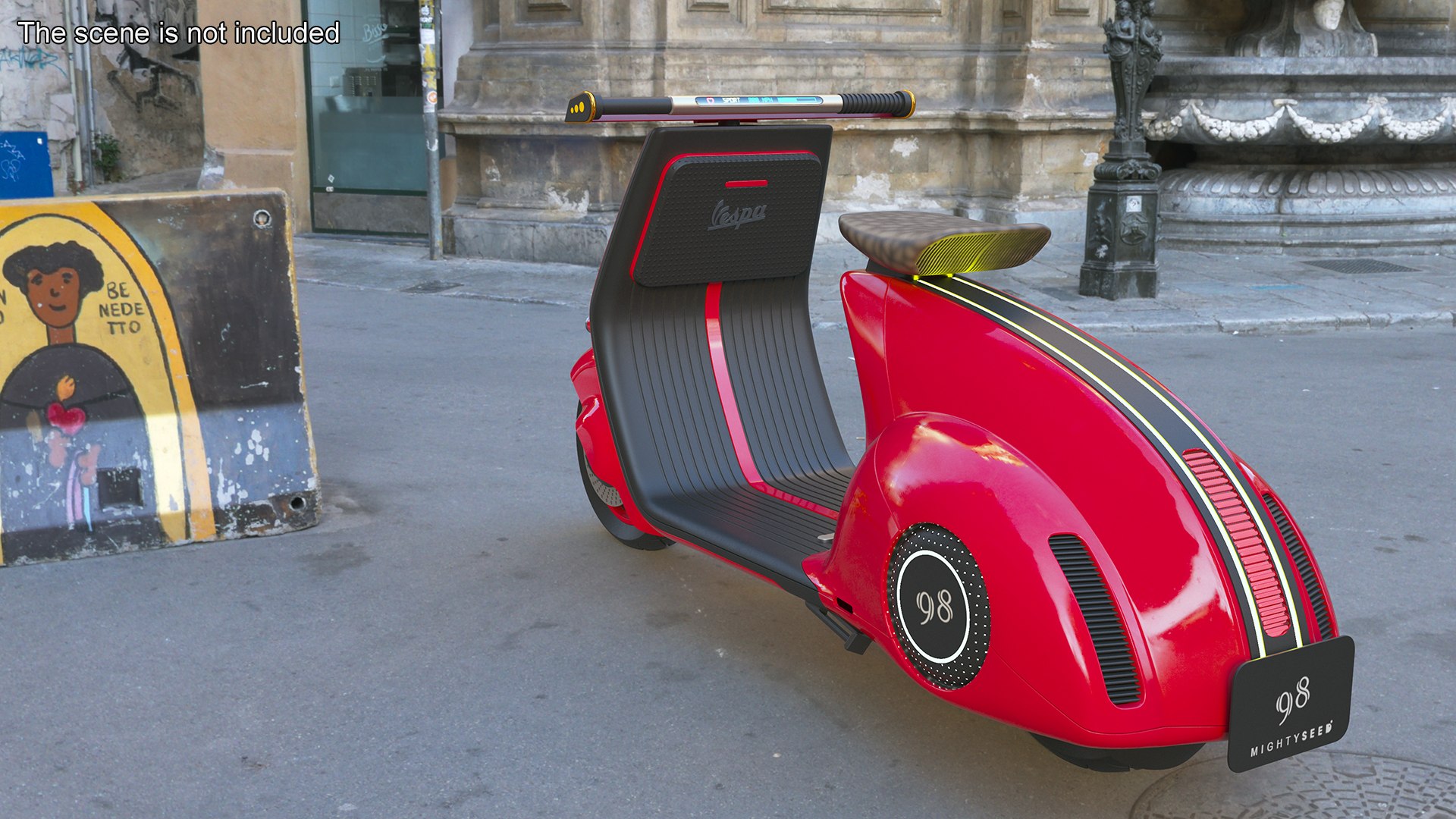 3D Designer Red Electric Scooter Vespa 98 Lights On Rigged Model ...