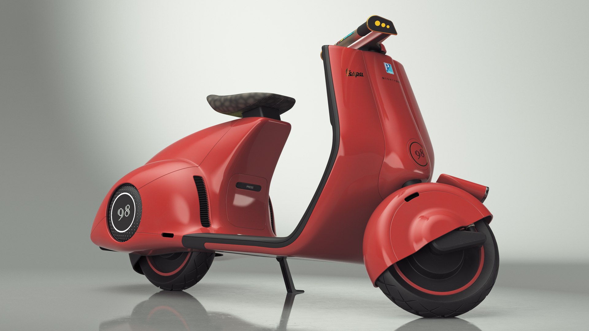 3D Designer Red Electric Scooter Vespa 98 Lights On Rigged Model ...