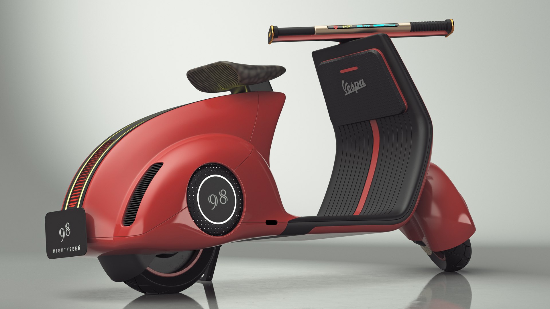 3D Designer Red Electric Scooter Vespa 98 Lights On Rigged Model ...