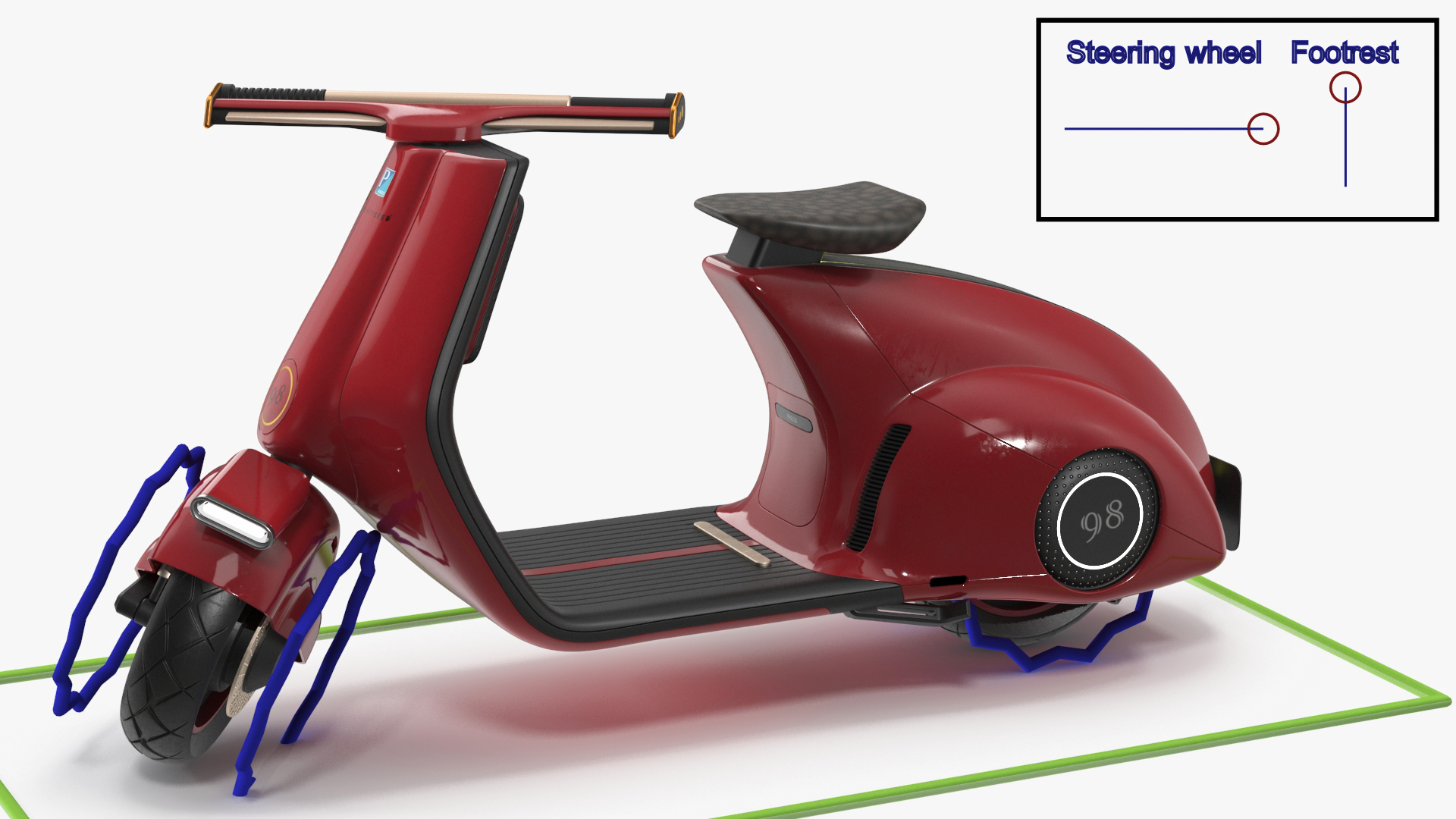 3D Designer Red Electric Scooter Vespa 98 Lights On Rigged Model ...