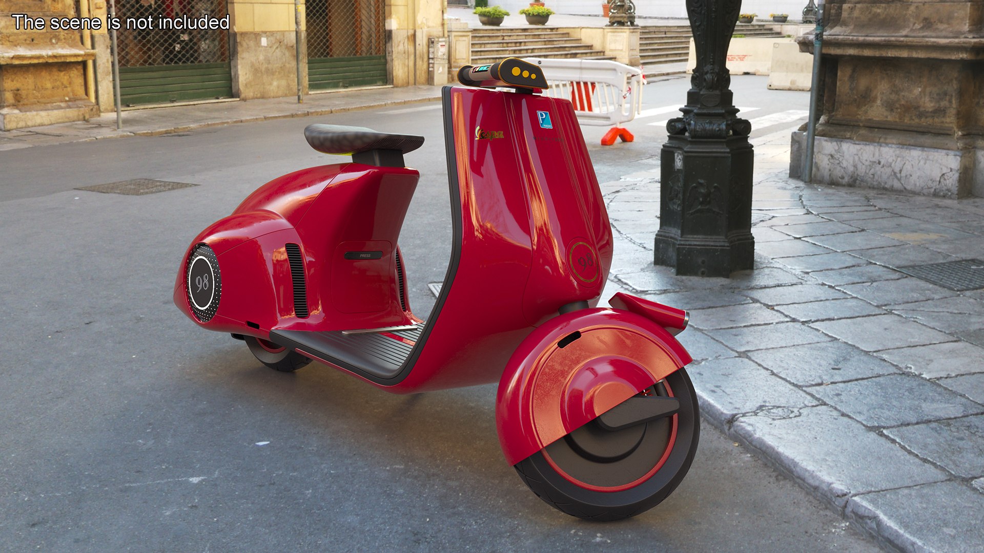 3D Designer Red Electric Scooter Vespa 98 Lights On Rigged Model ...