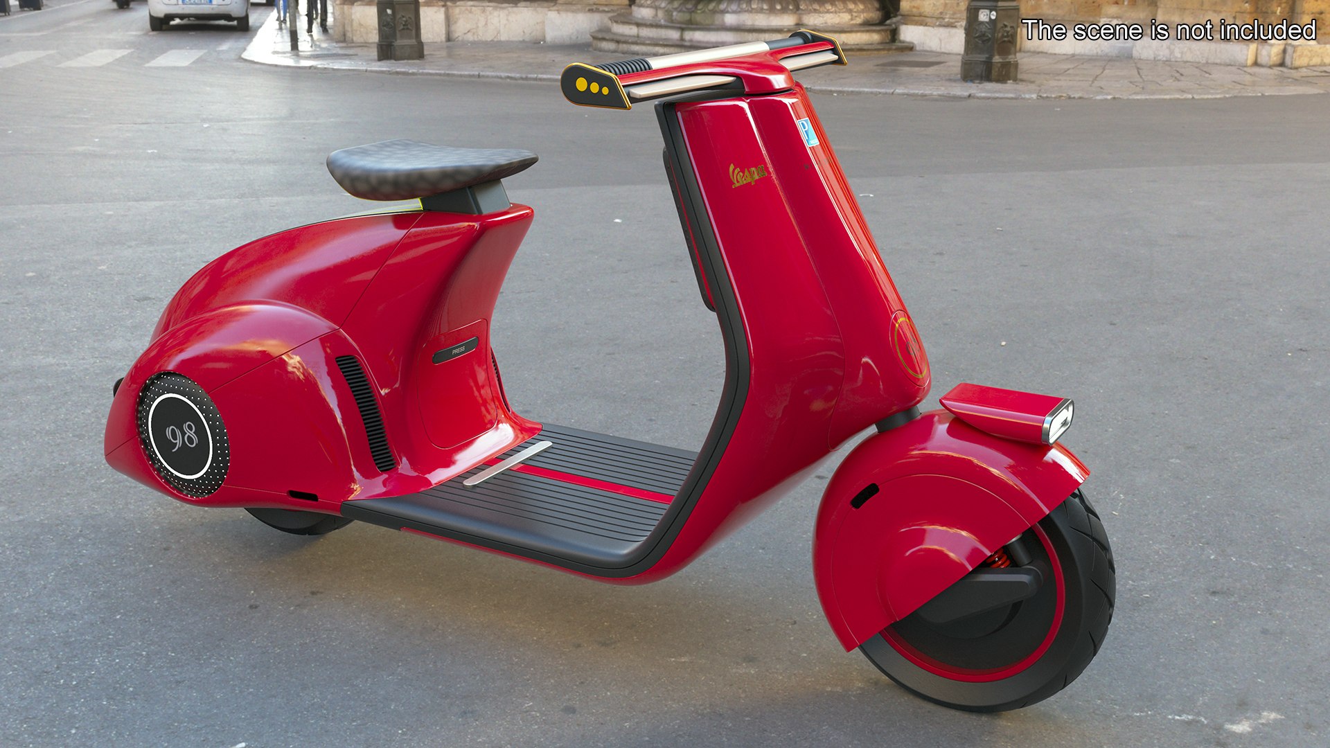 3D Designer Red Electric Scooter Vespa 98 Lights On Rigged Model ...