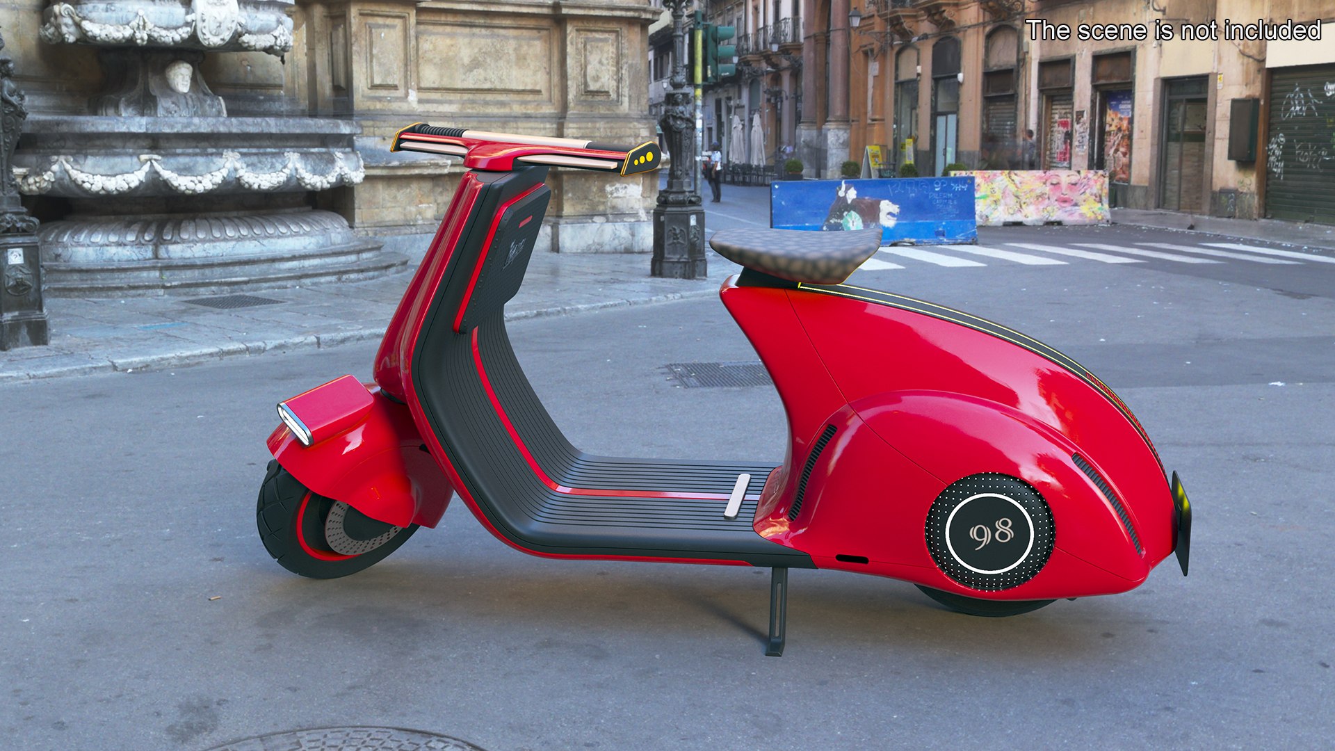 3D Designer Red Electric Scooter Vespa 98 Lights On Rigged Model ...