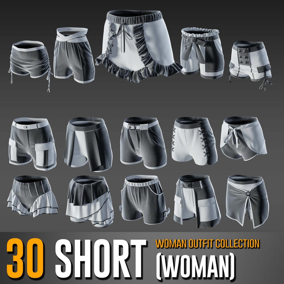3D 30 Women Short Wear Collection- VOL 14 Model - TurboSquid 2261296