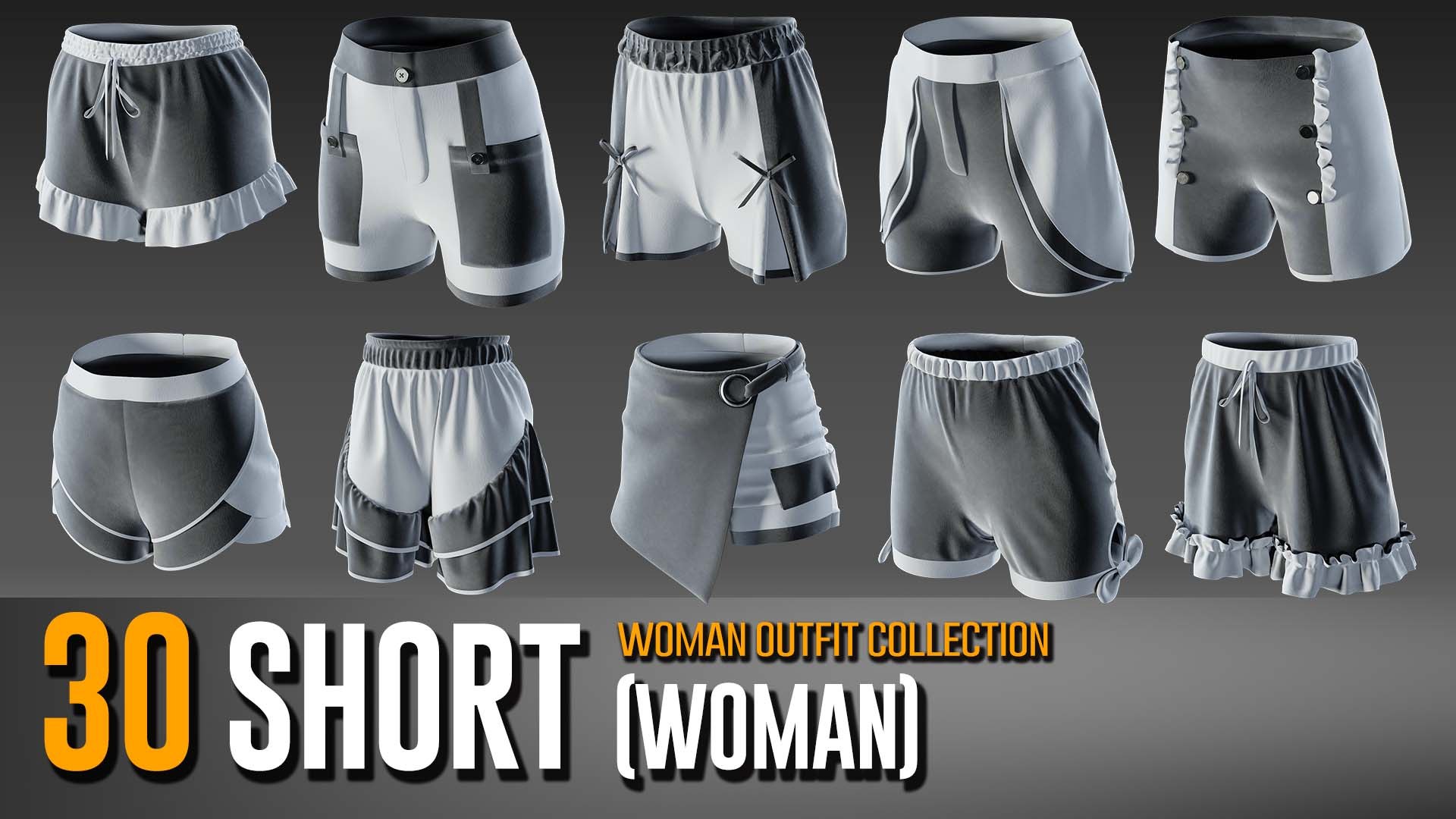 3D 30 Women Short Wear Collection- VOL 14 Model - TurboSquid 2261296