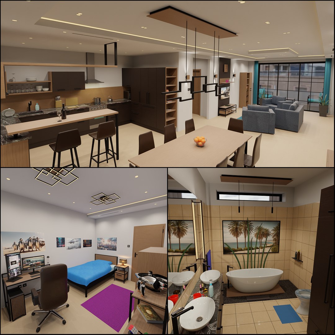 3D Low Poly Modern Apartment - TurboSquid 2359608