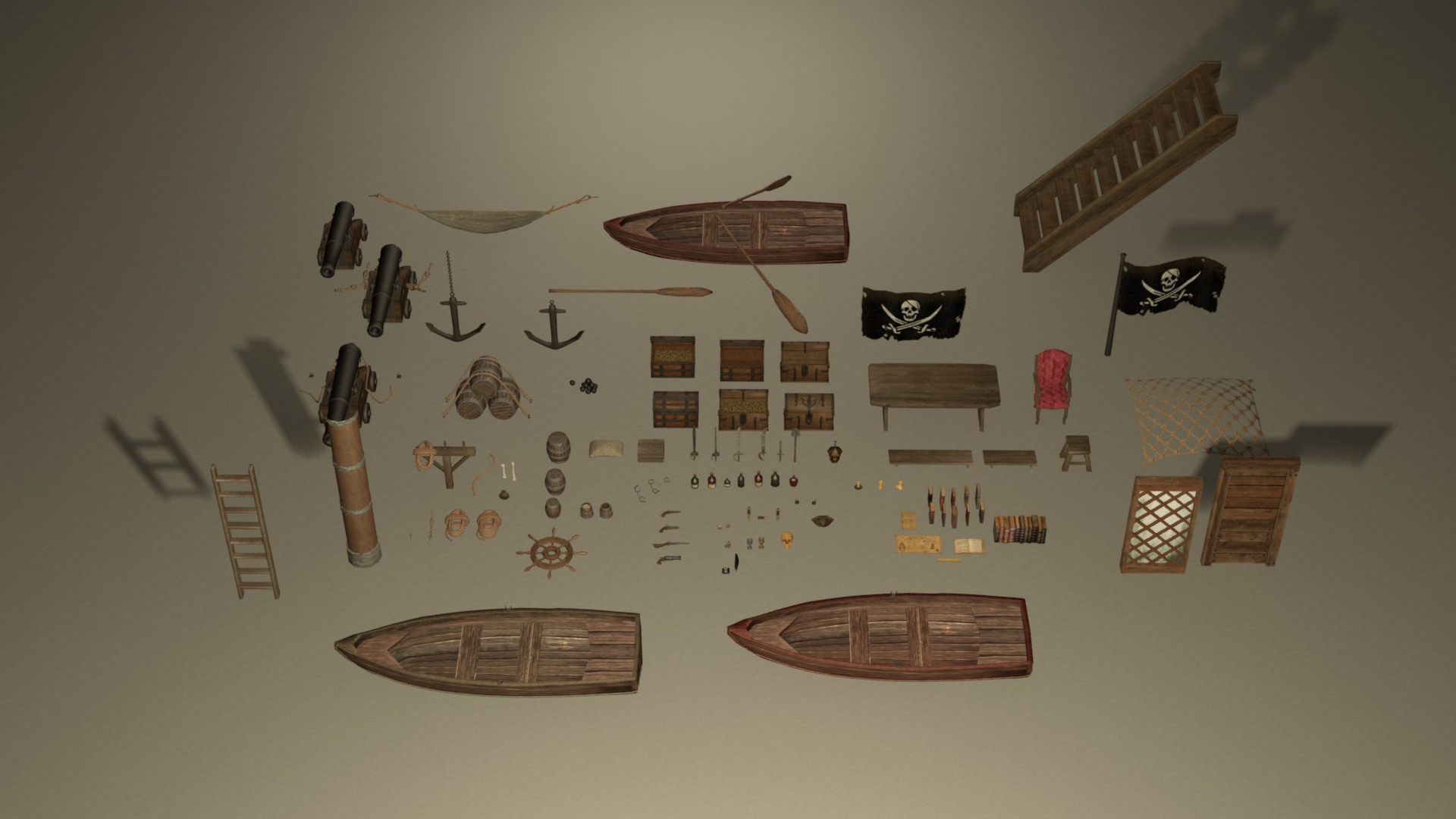 3D Model Pirate Sailor Props Mega Pack - 110 Plus Items Collection ...