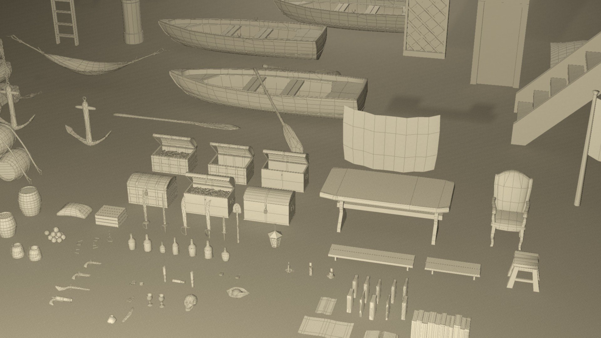 3D Model Pirate Sailor Props Mega Pack - 110 Plus Items Collection ...