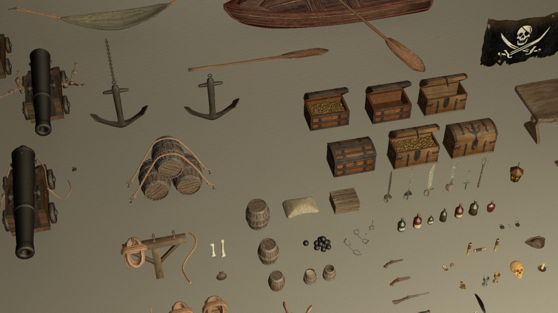 3D Model Pirate Sailor Props Mega Pack - 110 Plus Items Collection ...