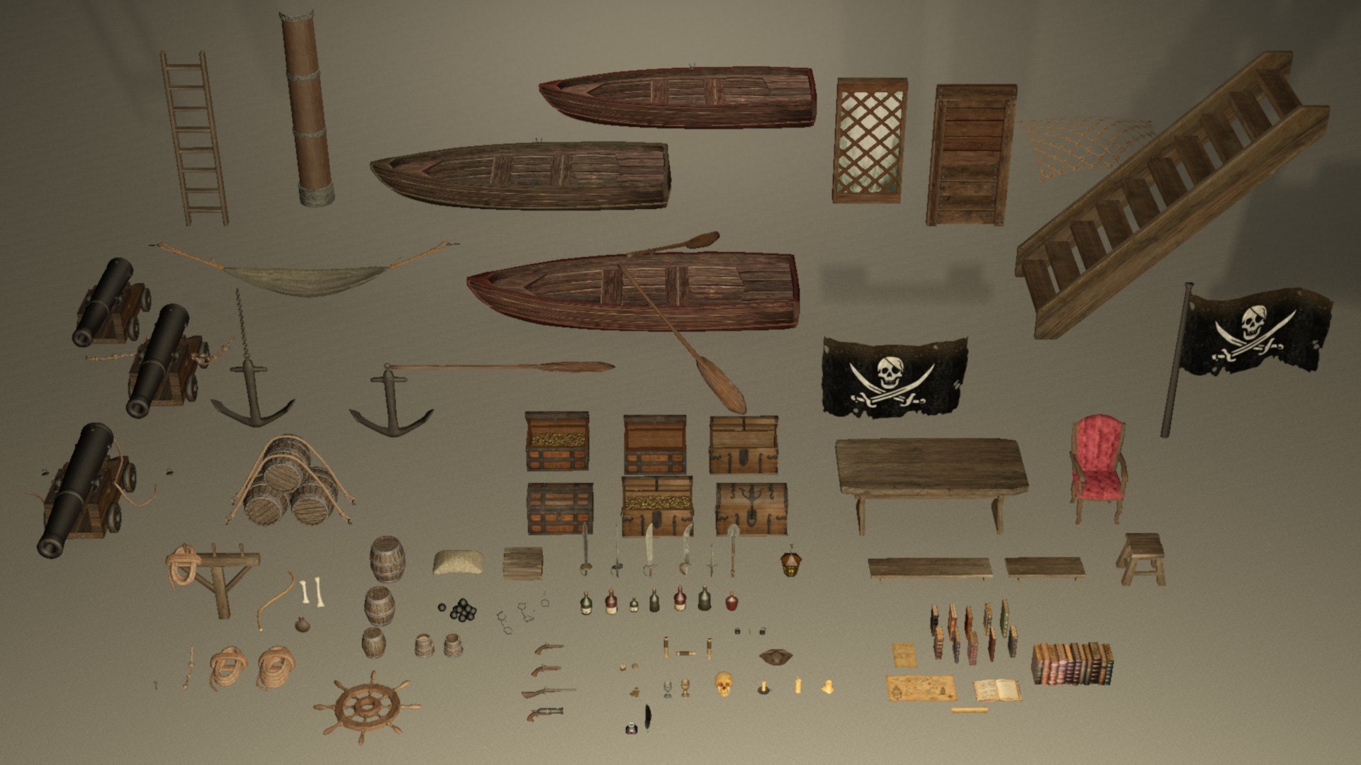3D Model Pirate Sailor Props Mega Pack - 110 Plus Items Collection ...