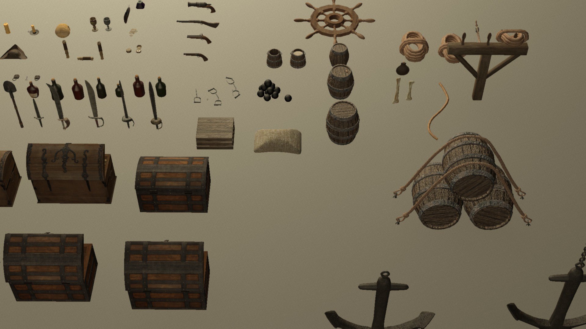 3D Model Pirate Sailor Props Mega Pack - 110 Plus Items Collection ...