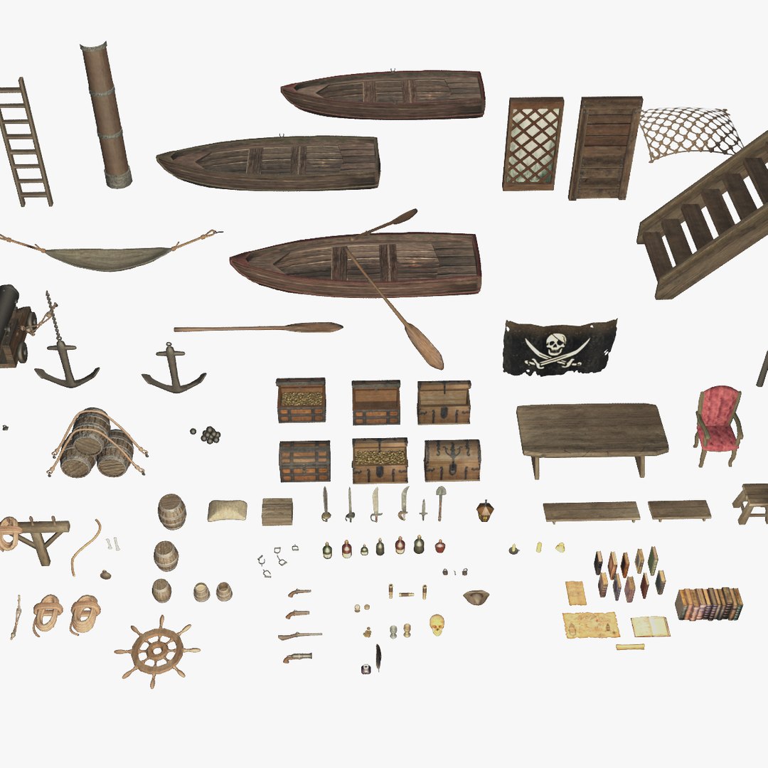 3D Model Pirate Sailor Props Mega Pack - 110 Plus Items Collection ...