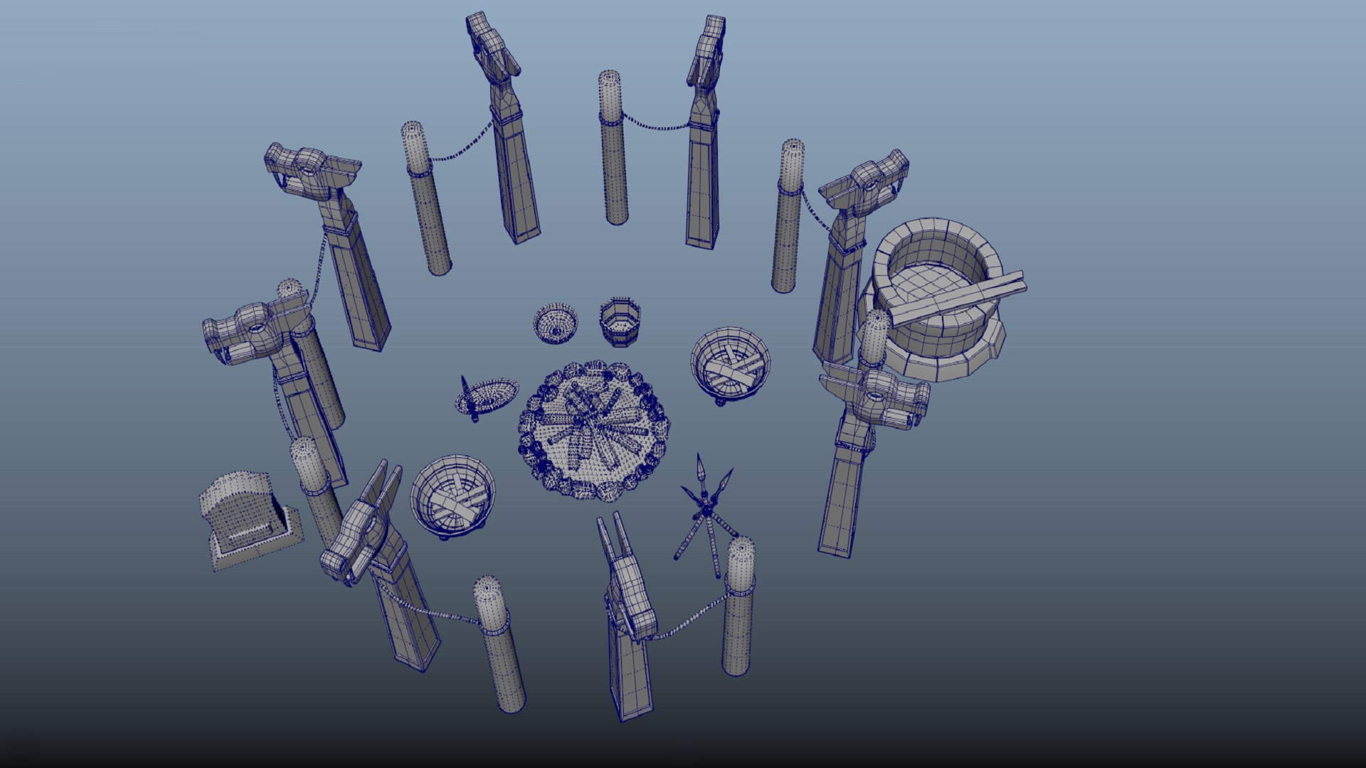 3D Model Stylized Ritual Altar Columns Bonfire Grave Sacrificial Knife ...