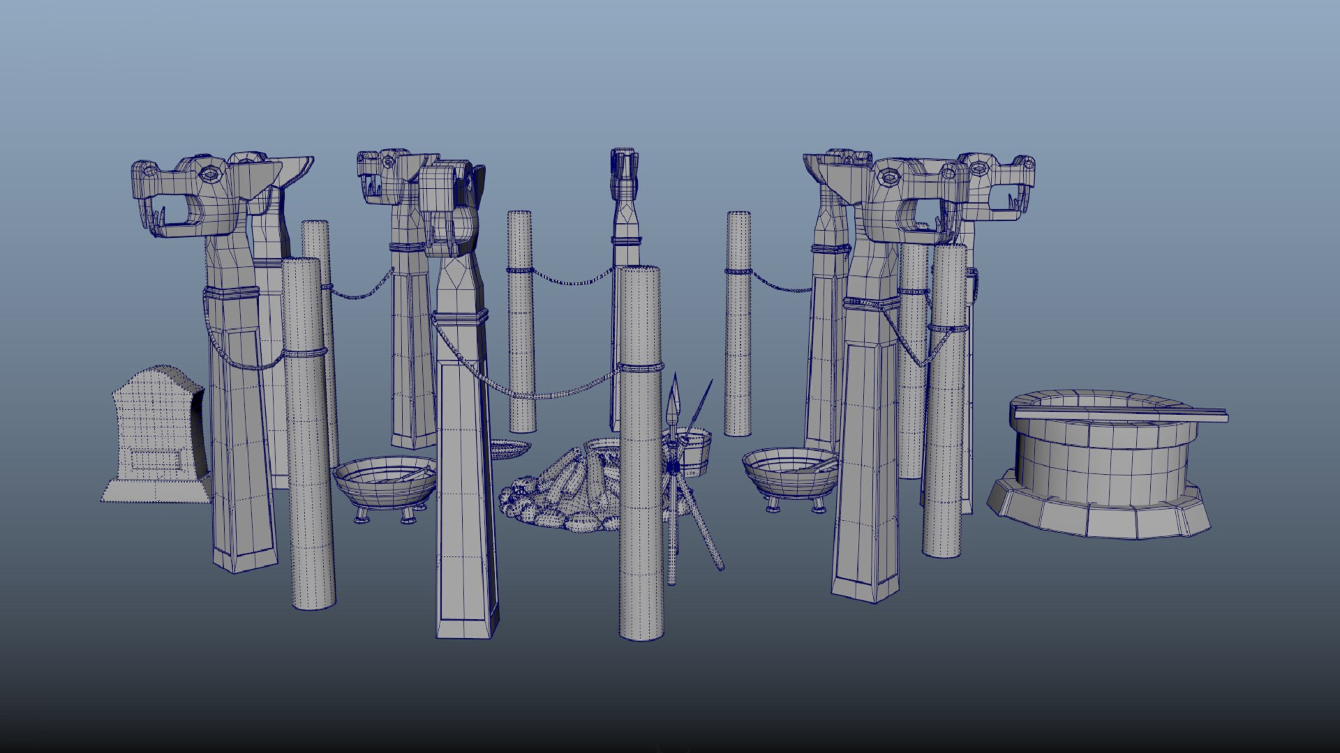 3D Model Stylized Ritual Altar Columns Bonfire Grave Sacrificial Knife ...