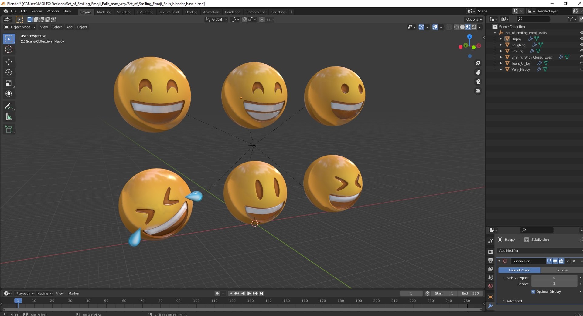 3D Model Set Of Smiling Emoji Balls - TurboSquid 2203762