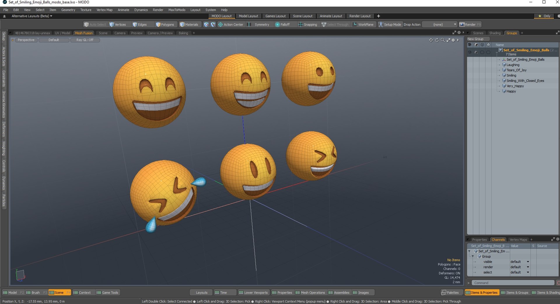3D Model Set Of Smiling Emoji Balls - TurboSquid 2203762