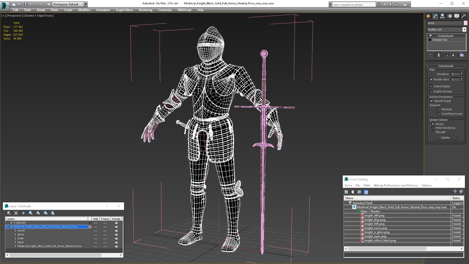 3D Medieval Knight Black Gold Full Armor Neutral Pose model ...