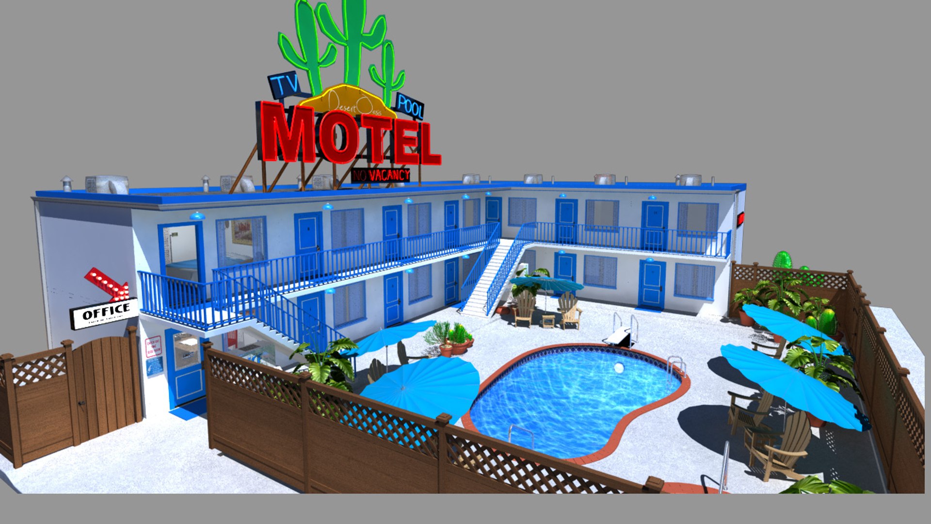 Motel Swimming Pool 3D Model - TurboSquid 1175135