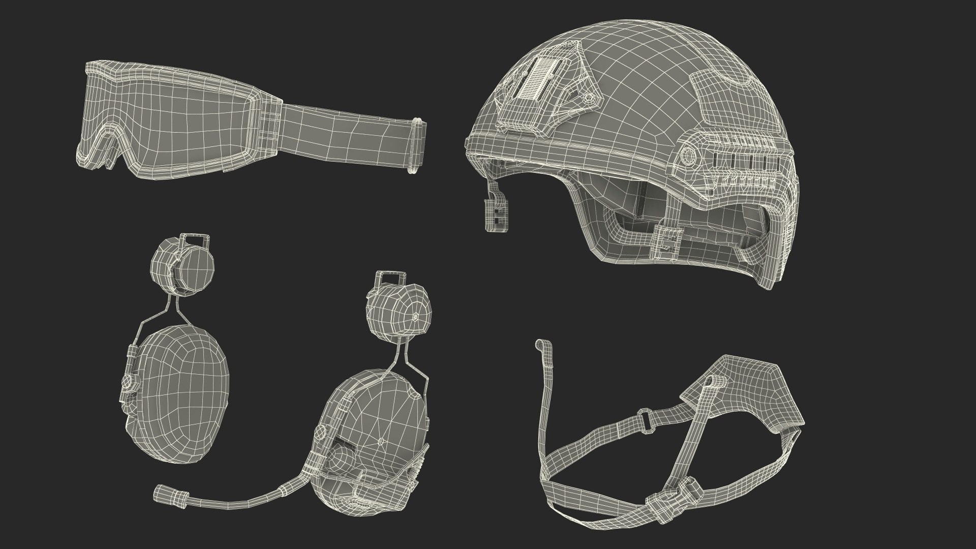 Tactical Gear Helmet Grey Camo With Goggles 3D Model - TurboSquid 2271182