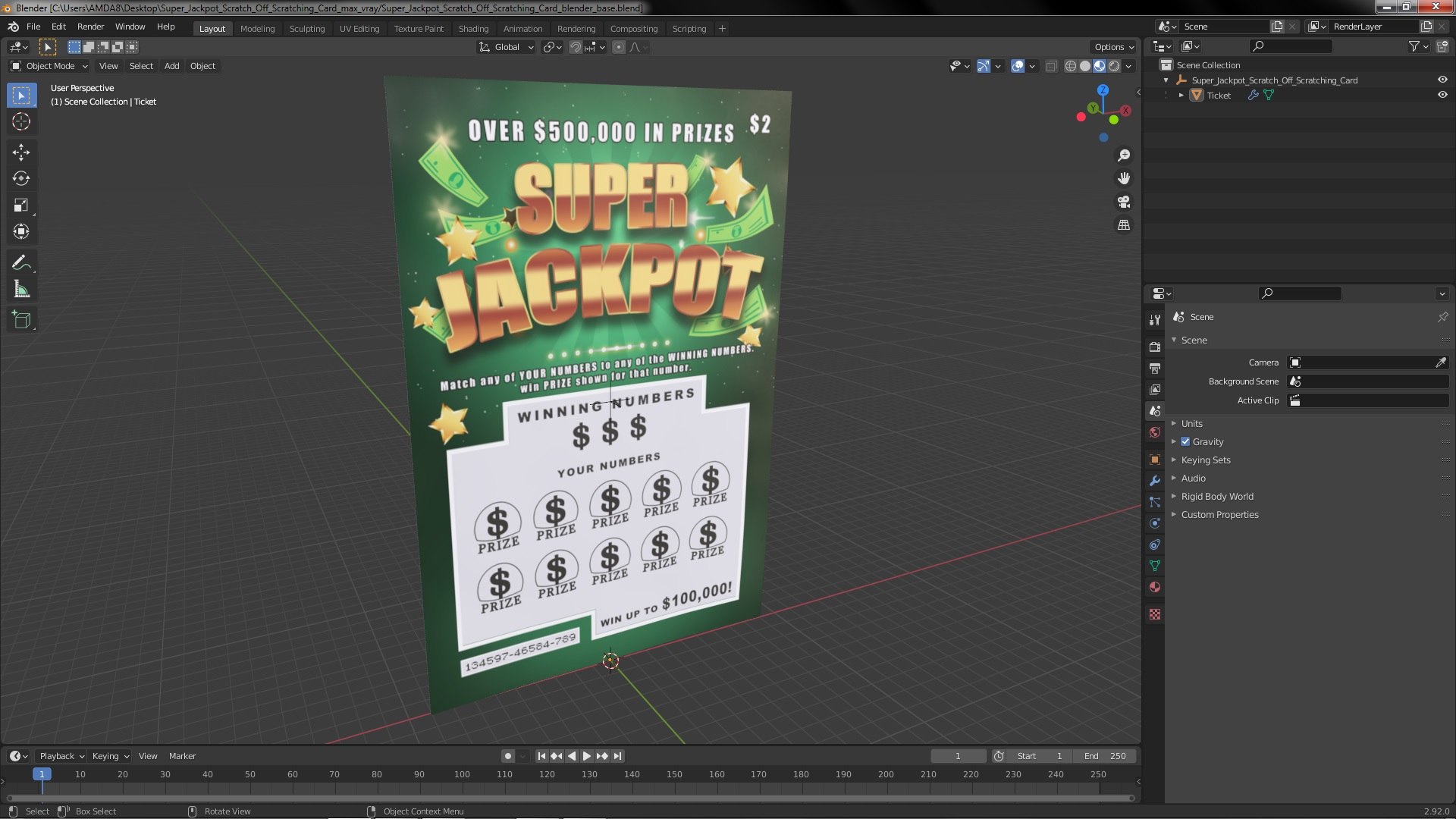 3D Super Jackpot Scratch Off Scratching Card Model - TurboSquid 2115258