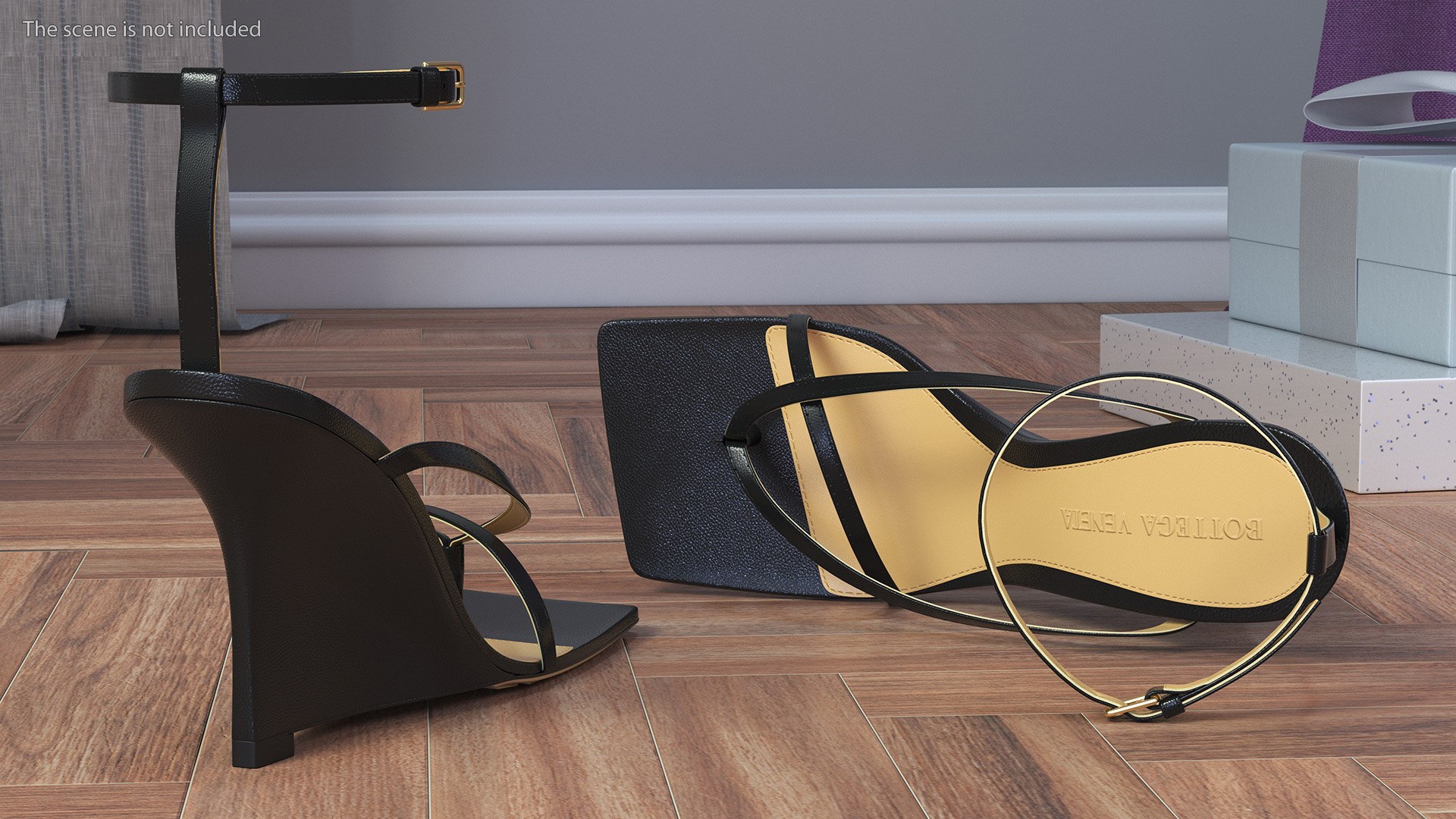 3D Stretch Wedge Sandals Black Bottega Veneta Model - TurboSquid 2115690