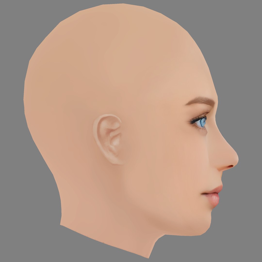 3D Model Beautiful Girl Head 09 - No Hair - Low Poly Head For Game ...