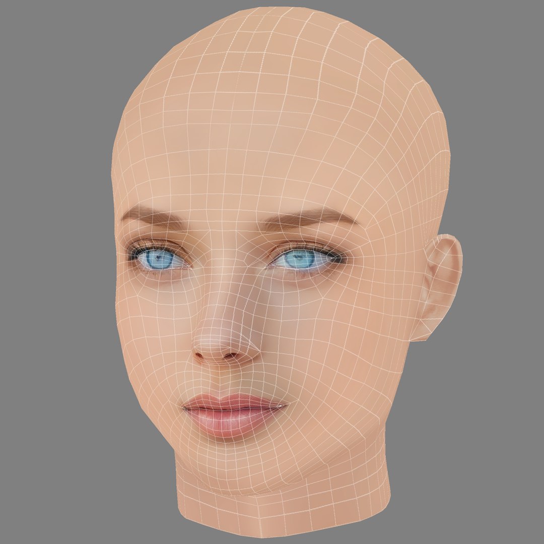 3D Model Beautiful Girl Head 09 - No Hair - Low Poly Head For Game ...