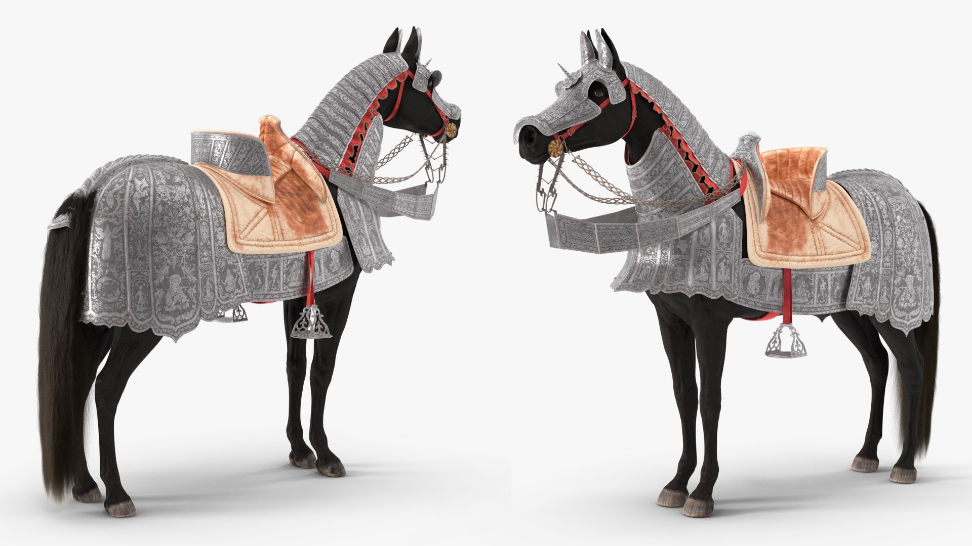 Black Horse In Used Medieval Armor Fur 3D Model - TurboSquid 2358427