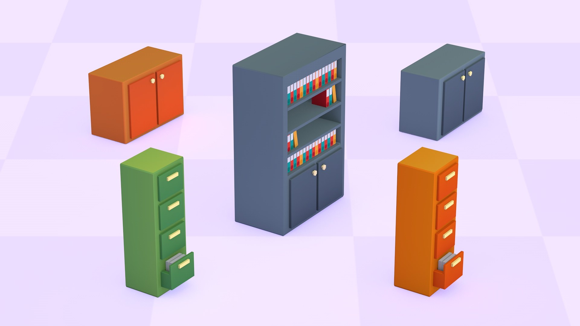 3D Low Poly - Cabinets And Bookshelf Model - TurboSquid 2328735