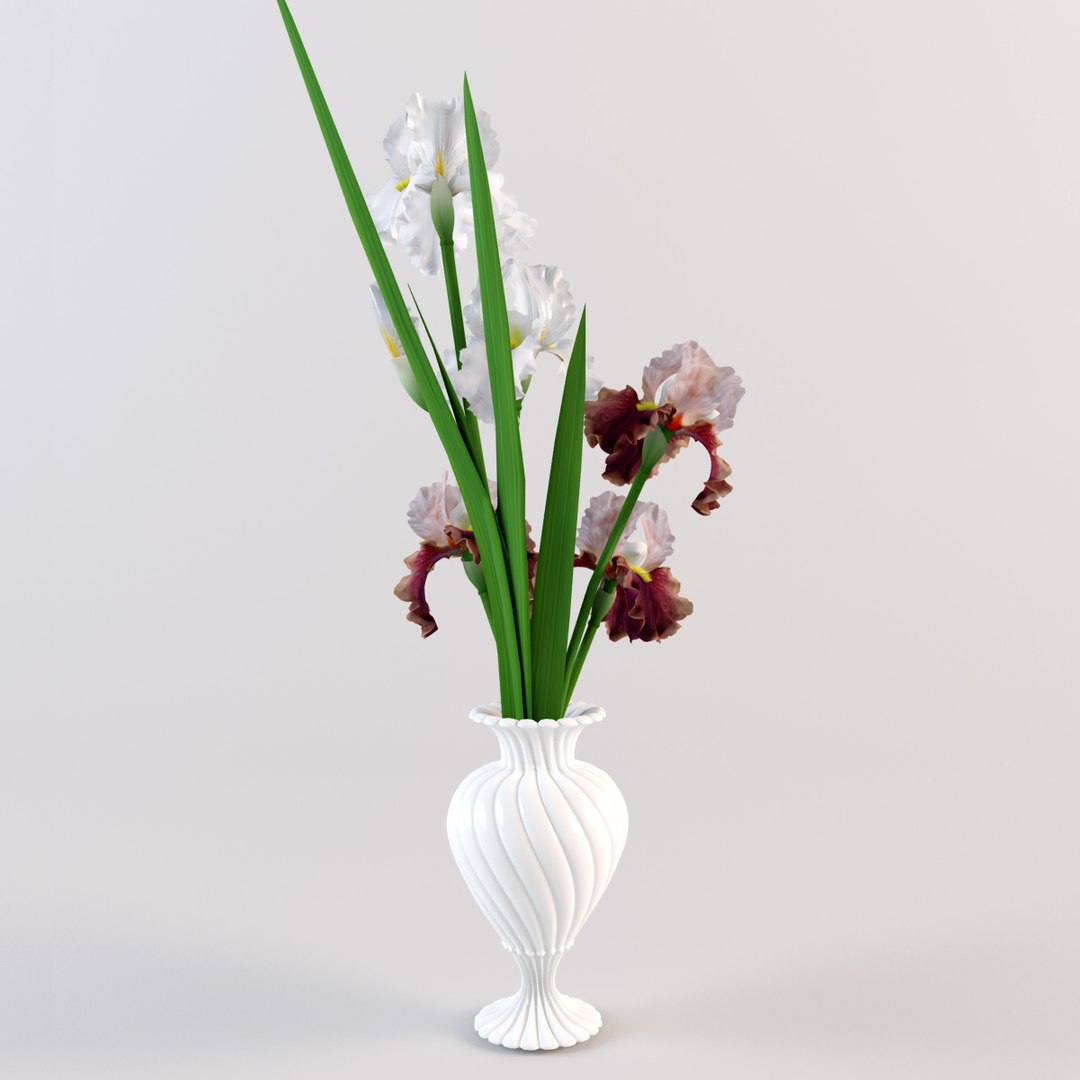 Bouquet Irises Vase 3d Model