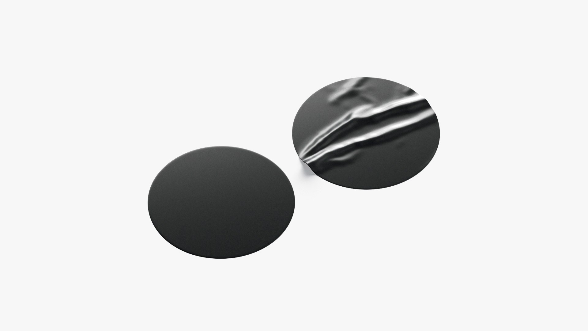 3D Model Two Black Round Stickers - Sleek And Wrinkly Sticky Tag ...