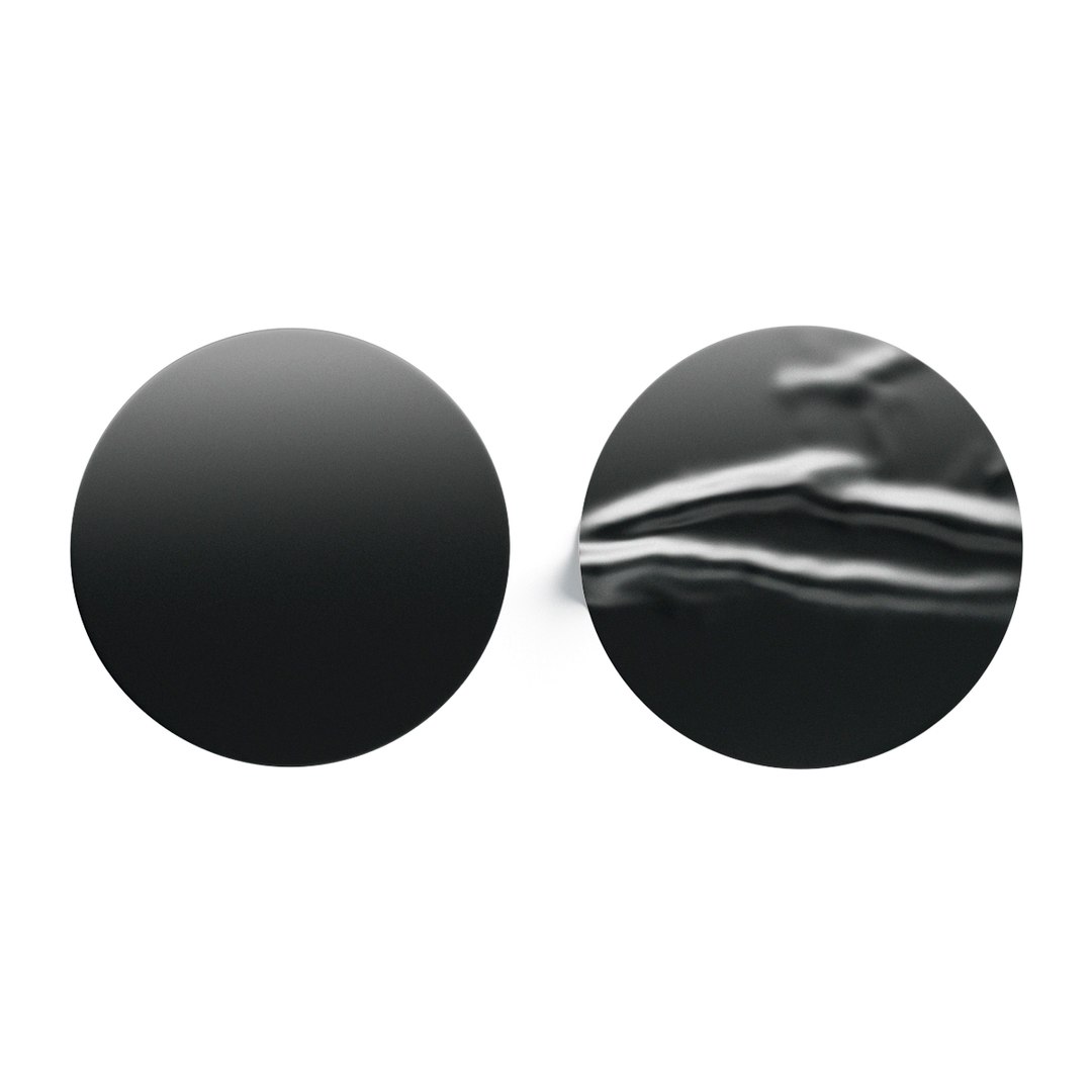 3D Model Two Black Round Stickers - Sleek And Wrinkly Sticky Tag ...