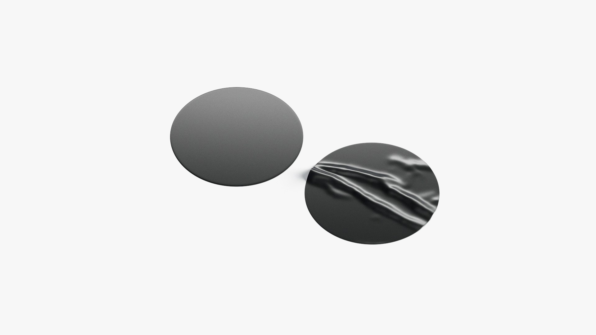 3D Model Two Black Round Stickers - Sleek And Wrinkly Sticky Tag ...