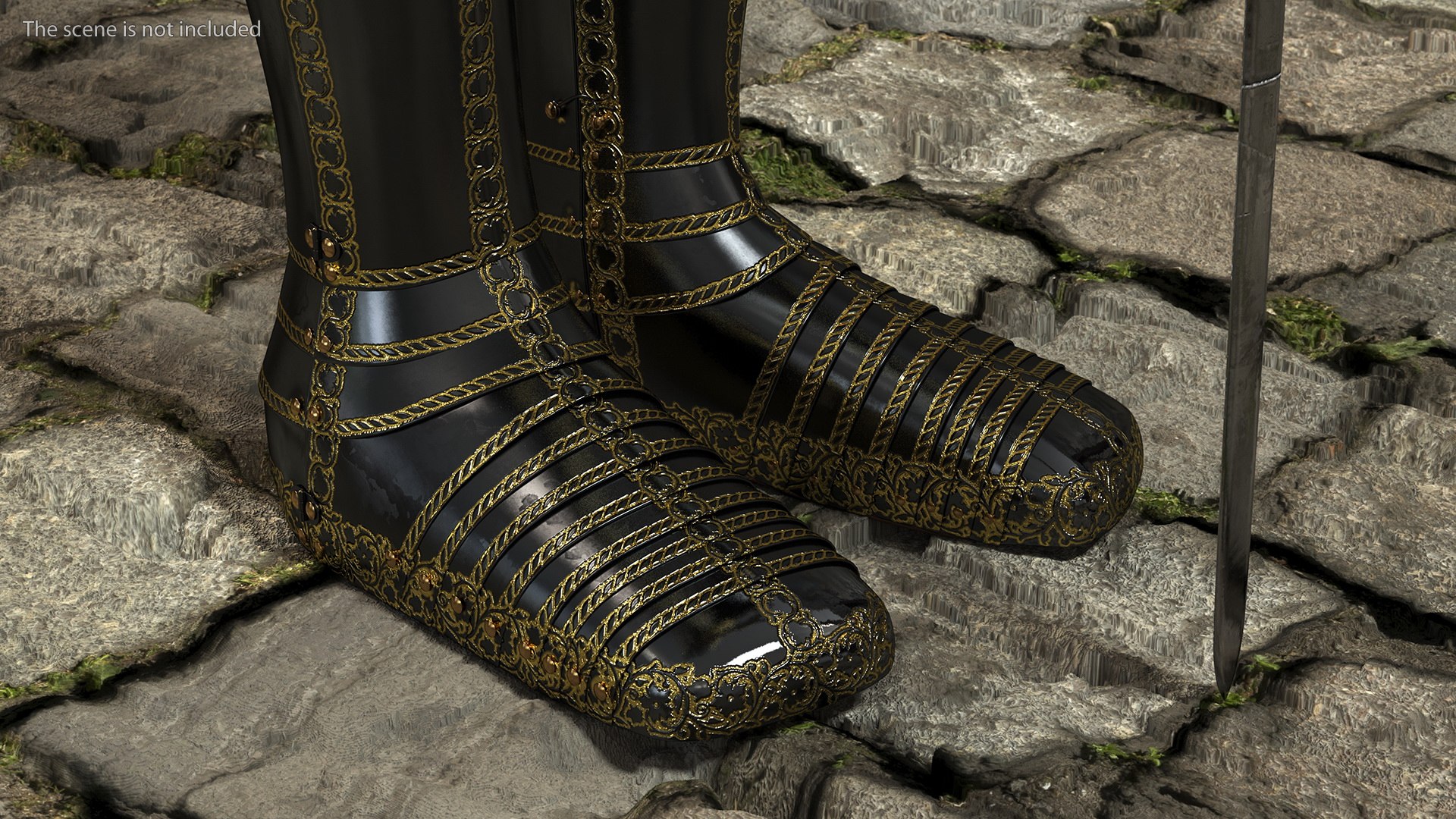 3D Medieval Knight Black Gold Full Armor Standing Pose - TurboSquid 1832862