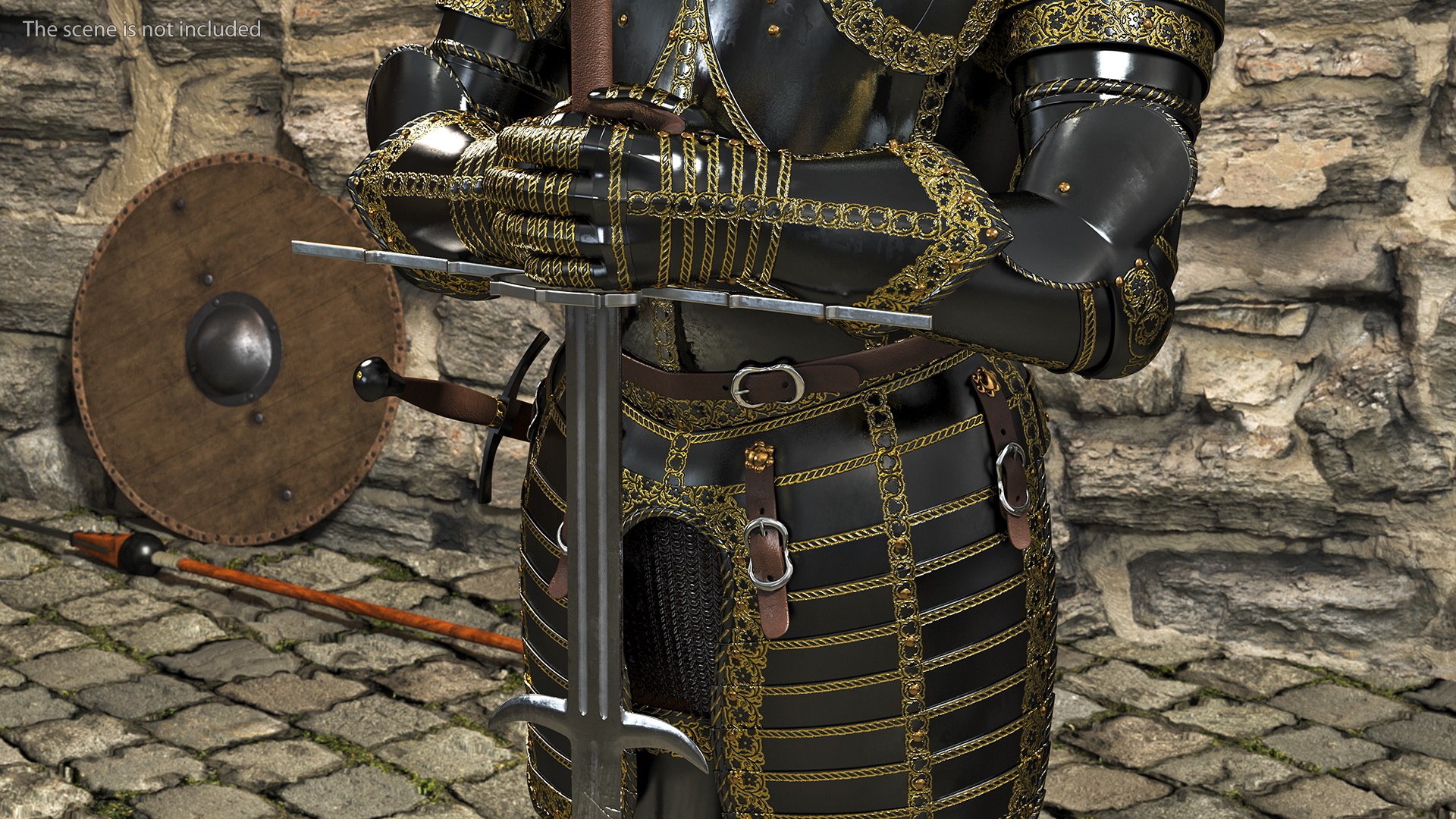 3D Medieval Knight Black Gold Full Armor Standing Pose - TurboSquid 1832862