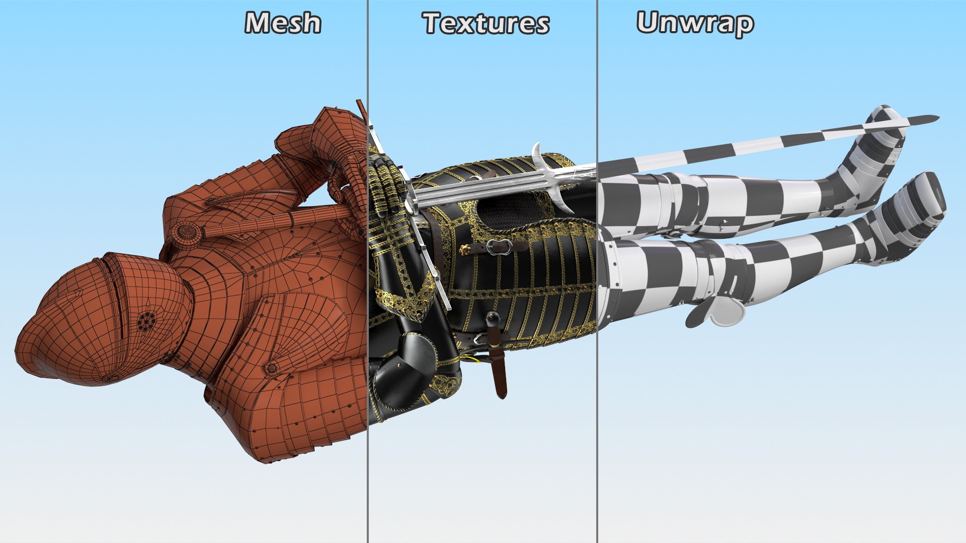 3D Medieval Knight Black Gold Full Armor Standing Pose - TurboSquid 1832862