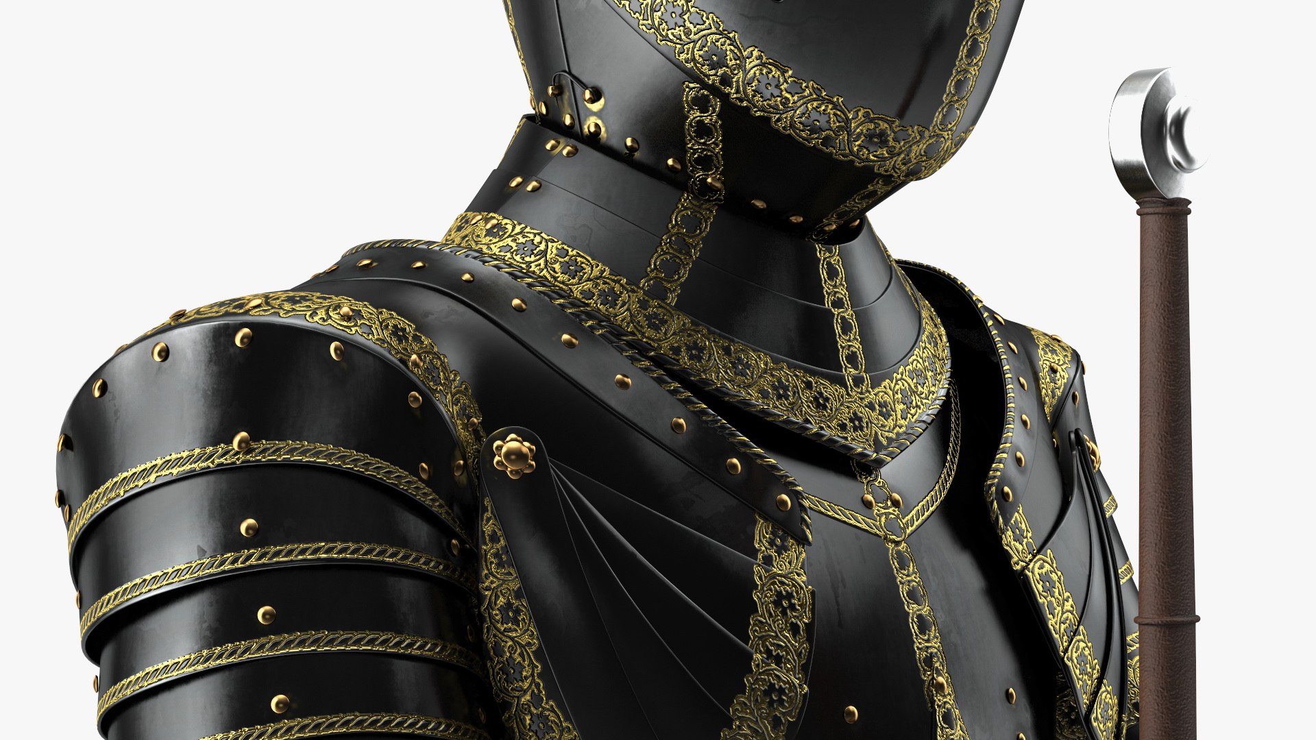 3D Medieval Knight Black Gold Full Armor Standing Pose - TurboSquid 1832862