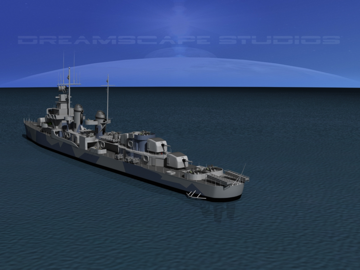 anti-aircraft fletcher class destroyers 3d max