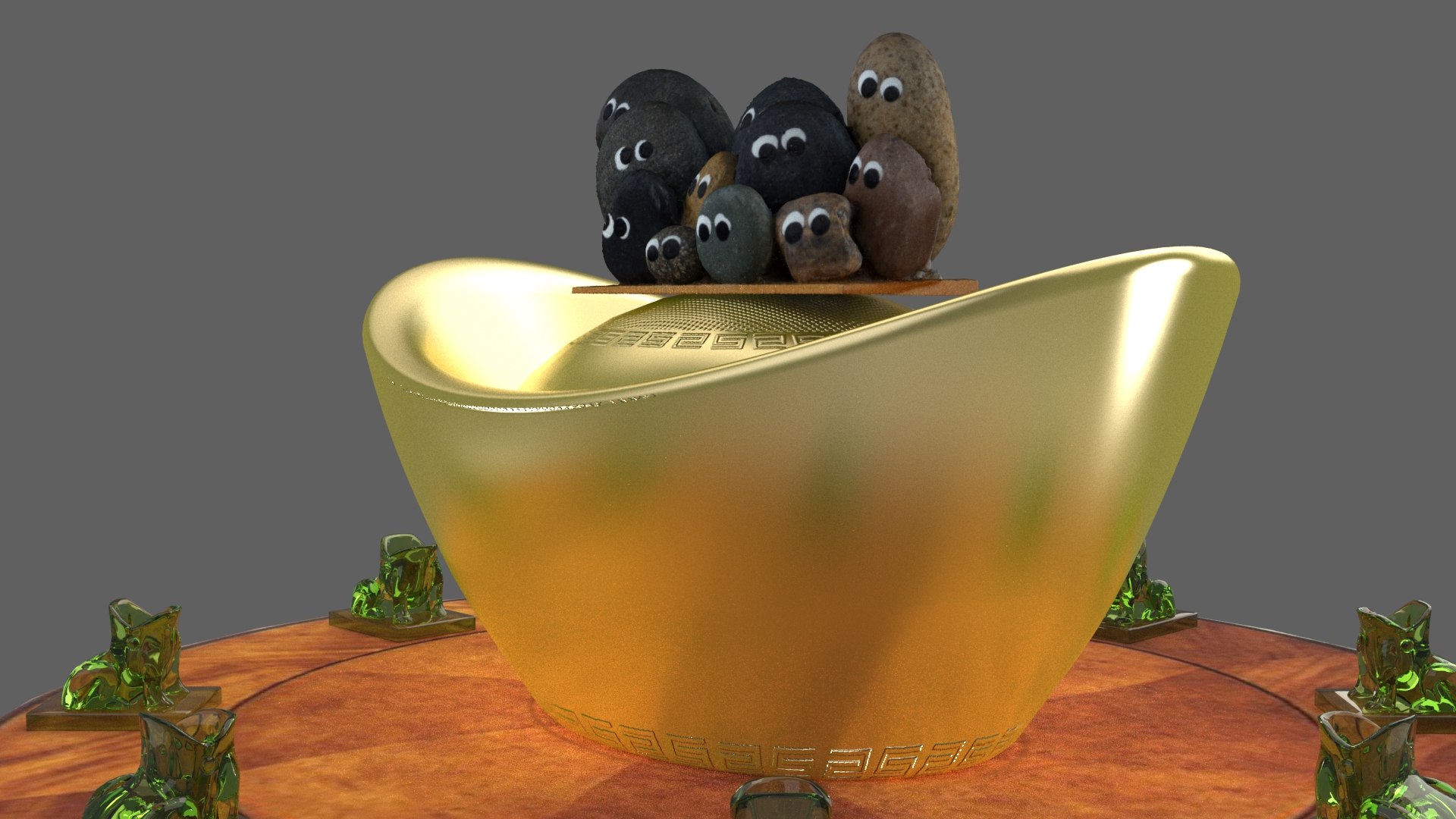 Chinese gold ingot with stone face 3D model - TurboSquid 1838987