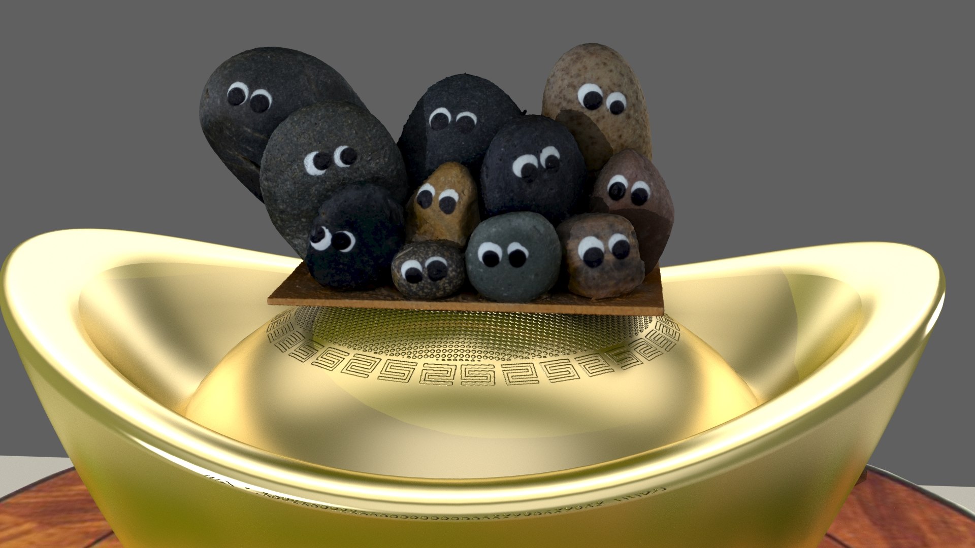 Chinese gold ingot with stone face 3D model - TurboSquid 1838987