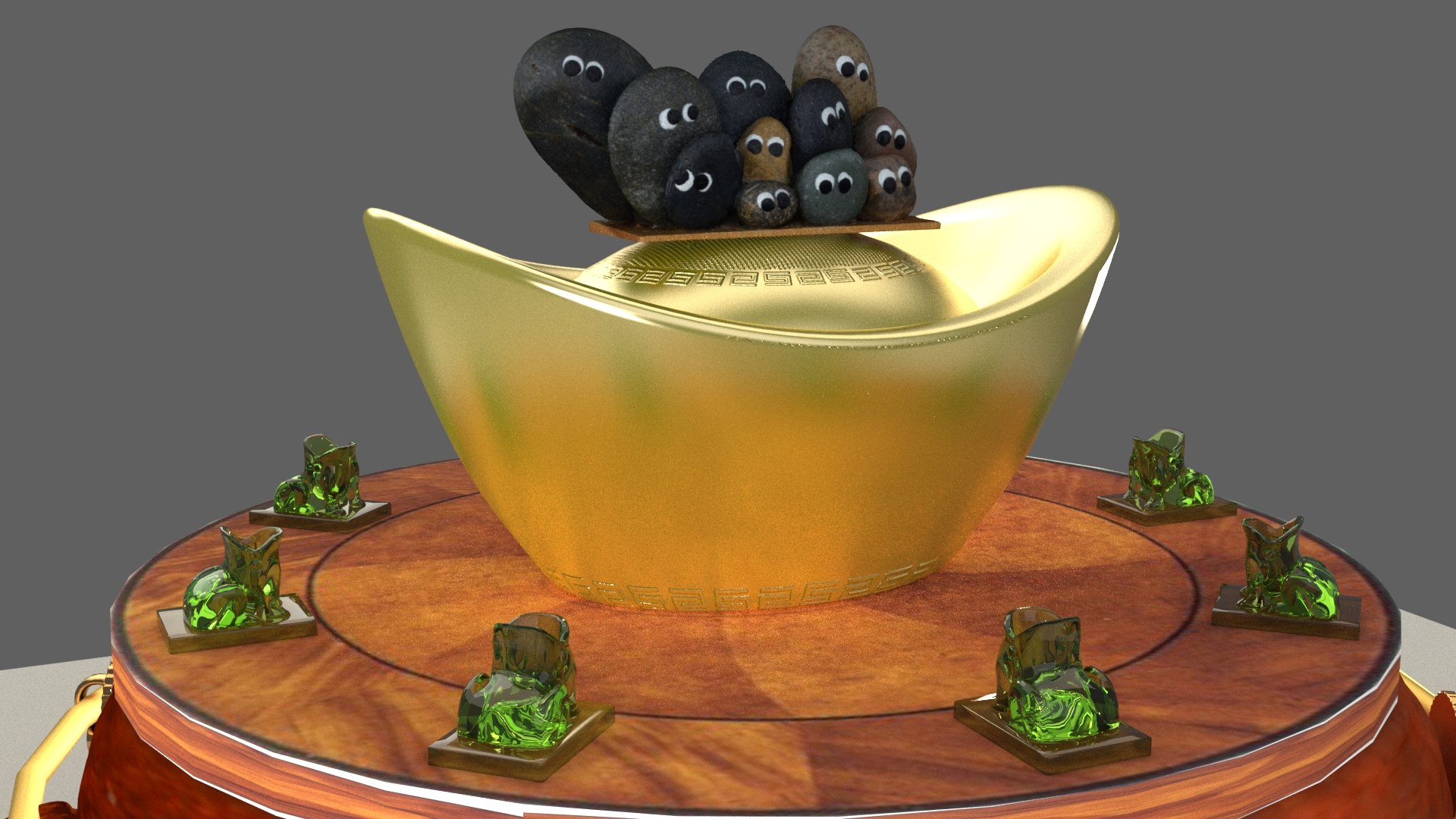 Chinese gold ingot with stone face 3D model - TurboSquid 1838987