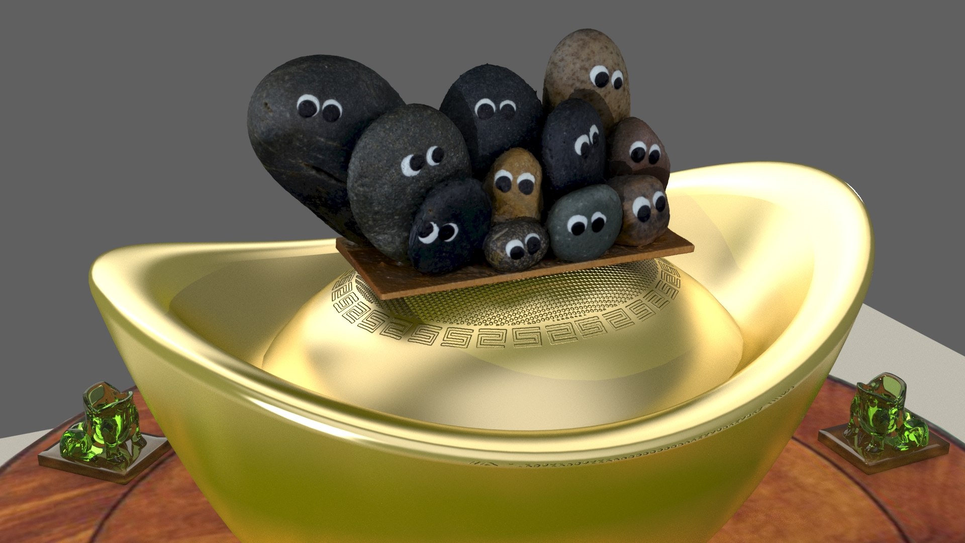 Chinese gold ingot with stone face 3D model - TurboSquid 1838987