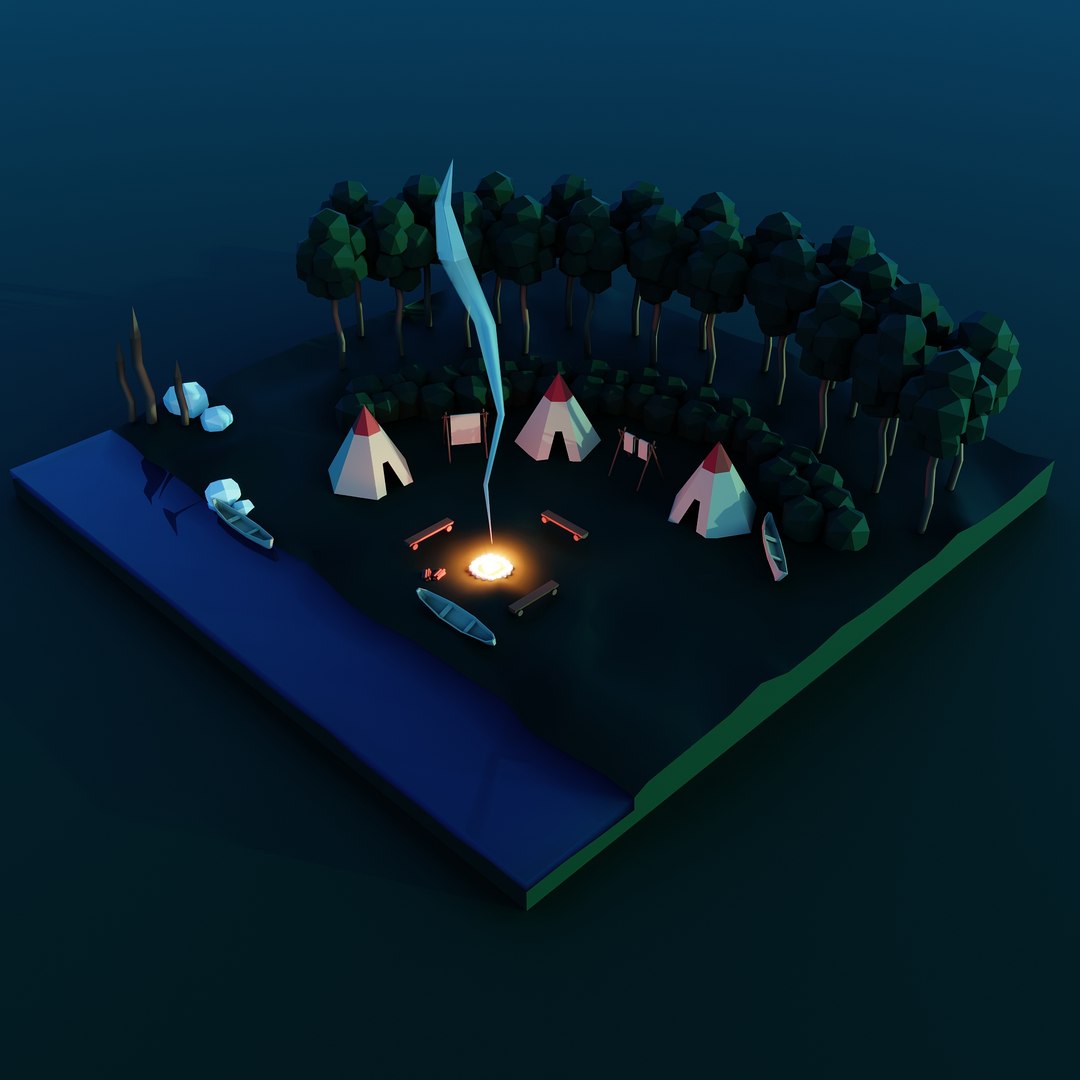 Low Poly Cartoon Outdoor Camp Scene 3D - TurboSquid 2174714