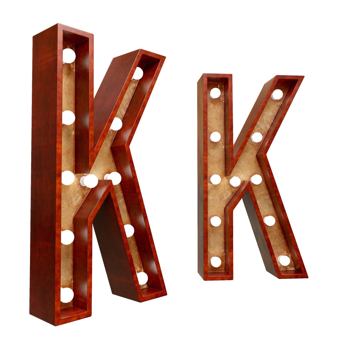 Marquee letter K light bulb wooden glow sign 3D model - TurboSquid 1974445