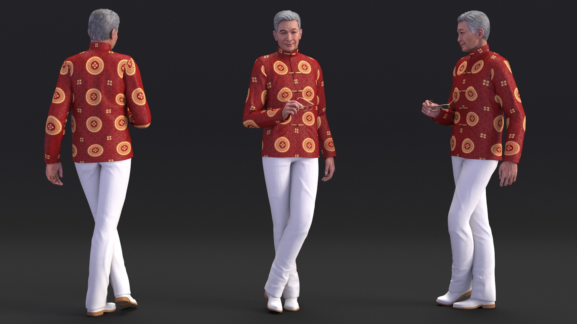 3D Senior Chinese Man Wearing Traditional Clothing - TurboSquid 2123531