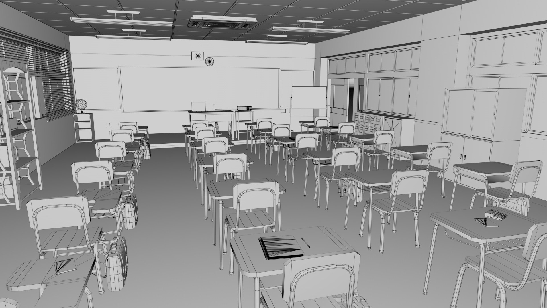 School Classroom Interior With Hallway 3D Model - TurboSquid 2487851